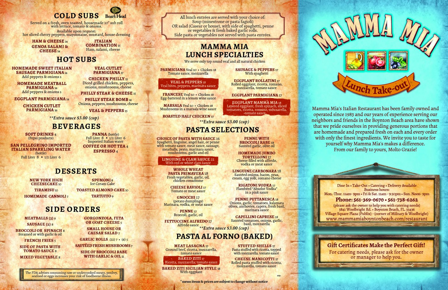 Lunch | Mamma Mia Italian Restaurant & Pizzeria of Boynton Beach